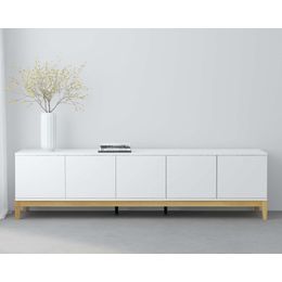 Lowboard Andas, B:200cm H:53cm T:40cmwei&szlig;, wotan eiche, MDF, Spanplatte, Sideboards, "Maryd", TV-Kommode mit Kabeldurchf&uuml;hrung, Push-to-Open