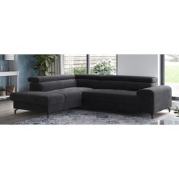 Ecksofa COTTA, B:260cm T:210cm, grau, Wohnzimmer, Sofas, "Aura L-Form, B: 260 cm", mit Bettfunktion, Bettkasten & Kopfteilverstellung