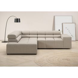 Ecksofa Home Affaire, B:249cm H:70cm T:215cm, grau, 100% Polyester, Wohnzimmer, Sofas, "Ancona, incl. Kopfteilverstellung + 3 Zierkissen, L-Form,