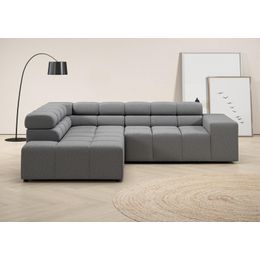 Ecksofa Home Affaire, B:249cm H:70cm T:215cm, grau, 85% Polyester, 15% Viskose, Wohnzimmer, Sofas, "Ancona, incl. Kopfteilverstellung + 3 Zierkissen,
