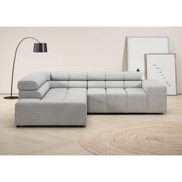 Ecksofa Home Affaire, B:249cm H:70cm T:215cm, silber, 95% Polyester, 5% Nylon, Wohnzimmer, Sofas, "Ancona, incl. Kopfteilverstellung + 3 Zierkissen,