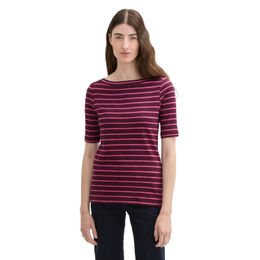 Tom Tailor Damen T-Shirt, lila, Gr. XL, gestreift, Single Jersey, Obermaterial: 100% Baumwolle, Shirts, l&auml;ssige Streifenoptik