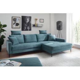 Ecksofa TRENDS BY HG, B:278cm H:86cm T:174cm, blau, Wohnzimmer, Sofas, "Summer L-Form", in Cord-Stoff mit Metallfu&szlig;