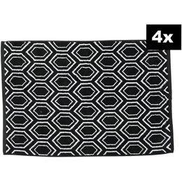 Badematte done., H:5mm, schwarz, Baumwolle, Badematten, "DAILY SHAPES Ethno 4er-Set", Badvorleger aus 100% Baumwolle, Jacquardgewebt
