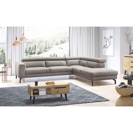 Ecksofa Home Affaire, B:305cm H:76cm T:233cm, silber, Bezug: Luxus-Mikrofaser (100%Polyester);Bezug: NaturLEDER, Wohnzimmer, Sofas, "Olanta, modern