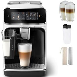 Philips Kaffeevollautomat "EP3343/50 3300 Series, 6 Getränke (heiß oder eisgekühlt)", B:24,6cm H:37,1cm T:43,3cmweiß, schwarz, Kaffeevollautomaten, 6