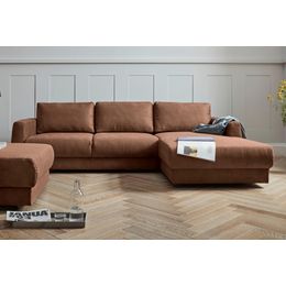 Ecksofa Home Affaire, B:264cm H:80cm T:175cm, braun, Luxus-Microfaser Lederoptik (100% Polyester);Struktur grob (100% Polyester);Samtoptik (100%