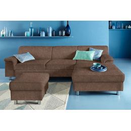Ecksofa DOMO collection, B:251cm H:72cm T:80cm, braun, Wohnzimmer, Sofas, "Jamie, modern und elegant, Fu&szlig;h&ouml;he 9cm, L-Form", wahlweise mit Bettfunktion