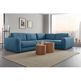 Ecksofa Home Affaire, B:289cm H:84cm T:209cm, blau, 100% Polyester, Wohnzimmer, Sofas, "Bloomfield, Mega Polsterecke, Breite 289cm, viel Platz,