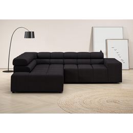 Ecksofa Home Affaire, B:249cm H:70cm T:215cm, grau, 100% Polyester, Wohnzimmer, Sofas, "Ancona, incl. Kopfteilverstellung + 3 Zierkissen, L-Form,