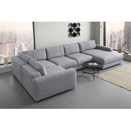 Wohnlandschaft Home Affaire, B:390cm H:84cm T:209cm, grau, 100% Polyester, Sofas, "Bloomfield, Mega Polsterecke, Breite 390cm, viel Platz, U-Form",