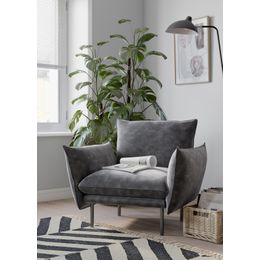 Sessel Home Affaire, B:96cm H:86cm T:86cm, grau, Struktur (100% Polyester);Struktur weich (85% Polyester/15% Nylon);Samtoptik (100% Polyester),