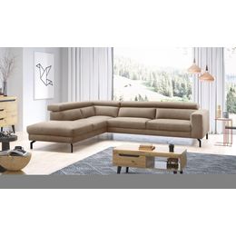Ecksofa Home Affaire, B:305cm H:76cm T:233cm, beige, Bezug: Luxus-Mikrofaser (100%Polyester);Bezug: NaturLEDER, Wohnzimmer, Sofas, "Olanta, modern