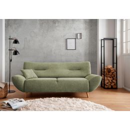 3-Sitzer Home Affaire, B:205cm H:81cm T:90cm, gr&uuml;n, 100% Polyester, Sofas, "Drago", frei im Raum stellbar, inkl. 1 Zierkissen
