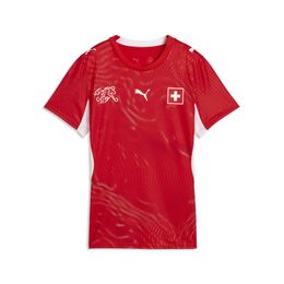 Trainingsshirt Puma "Schweiz 2026 Heimtrikot Damen", Damen, Gr. L, rot wei&szlig;, Obermaterial: 100% Polyester. Kragen: 100% Polyester. Einsatz: 100% Polyester, bedruckt, regular fit, Rundhals, Shirts