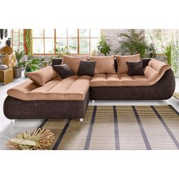 Ecksofa Home Affaire, B:270cm H:90cm T:104cm, braun, Luxus-Microfaser ALCAZAR (100% Polyester) / Struktur (100% Polyester);Zierkissen: 100%