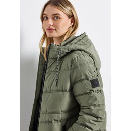 Steppjacke Street One, Damen, Gr. 42, lichen gr&uuml;n, Web, Obermaterial: 100% Polyester. Futter: 100% Nylon. Wattierung: 70% Polyester (REPREVE), 30% Polyester, unifarben, gerade ca. Mitte Oberschenkel, Rundhals, elastischer Bund, Jacken Steppjacke, lange Winterjacke, mit Kapuze