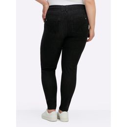 Bequeme Jeans sheego, Damen, Gr. 40, Normalgr&ouml;&szlig;en, schwarz denim, 74% Baumwolle, 22% Polyester, 3% Viskose, 1% Elasthan, unifarben, lang, Jeans