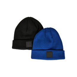 Urban Classics Kinder Beanie "Urban Classics Damen Logopatch Beanie Kids 2-Pack"schwarz, royalblau, Gr. 122, Kunstfaser, M&uuml;tzen
