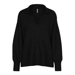 V-Ausschnitt-Pullover Pieces "PCMALOU LS POLO KNIT NOOS BC", Damen, Gr. XL, schwarz, Strick, Obermaterial: 65% Polyester, 17% Polyacryl, 10% Nylon, 5% Wolle, 3% Elasthan, unifarben, regular fit normal, V-Ausschnitt, Rippbündchen, Pullover
