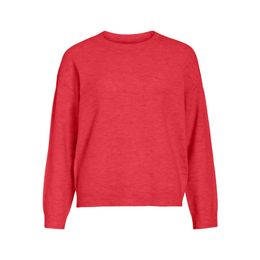 Strickpullover Vila "VILIGA L/S O-NECK KNIT TOP - NOOS", Damen, Gr. M, hibiscus detail:melange, Strick, Obermaterial: 97% Polyester, 3% Elasthan, meliert, relaxed fit normal, Rundhals, Rippb&uuml;ndchen, Pullover Strickpullover