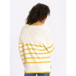 Heine Damen V-Ausschnitt-Pullover "Pullover"sonnengelb, ecru, geringelt, Gr. 44, gemustert, gestreift, 70% Viskose, 30% Polyamid, Pullover