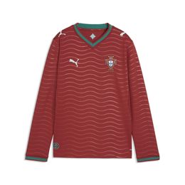 Trainingsshirt Puma "Portugal 2026 Langarm-Heimtrikot Jugendliche", Jungen, Gr. 116, club rot gr&uuml;n lagoon, Obermaterial: 100% Polyester; Rippe: 3% Elasthan, 97% Polyester; Einsatz: 100% Polyester, clean, regular fit, Rundhals, Shirts