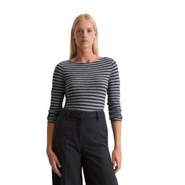 Marc O'Polo Langarmshirt MARC O'POLO "aus Slub-Jersey", Damen, Gr. L, medium grau, Obermaterial: 100% Baumwolle, gestreift, Basic, regular fit, U-Boot-Ausschnitt, normaler Saum, Shirts Langarmshirt