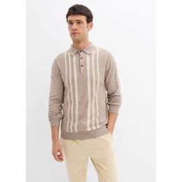 bonprix Feinstrick-Polopullover Slim Fit, beige