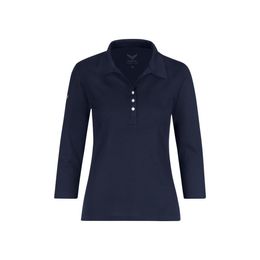 TRIGEMA Damen Poloshirt "TRIGEMA Poloshirt mit Kristallsteinen", blau, Gr. L, Feinstrick, 95% Baumwolle, 5% Elasthan, Shirts