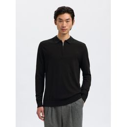 Selected Damen Polokragenpullover "SLHBERG LS HALF ZIP POLO NOOS", schwarz, Gr. M, unifarben, Strick, Obermaterial: 100% Baumwolle, Pullover