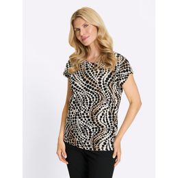 Classic Basics Damen Print-Shirt "Kurzarm-Shirt"elfenbein, schwarz, bedruckt, Gr. 42, gemustert, mehrfarbig, 100% Baumwolle, Shirts