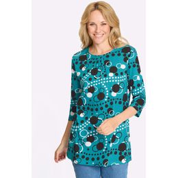 Longshirt Classic Basics "Longshirt", Damen, Gr. 38, t&uuml;rkis, schwarz, bedruckt, 100% Baumwolle, gemustert, mehrfarbig, Rundhals, Shirts Longshirt
