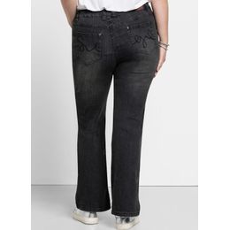 sheego Damen Bootcut-Jeans, schwarz, Gr. 116, unifarben, 75% Baumwolle, 24% Polyester, 1% Elasthan, Jeans