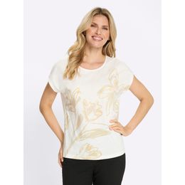 Rundhalsshirt Classic Basics "Rundhals-Shirt", Damen, Gr. 56, ecru, sand, bedruckt, 100% Baumwolle, gebl&uuml;mt, gemustert, unifarben, Rundhals, Shirts Rundhalsshirt