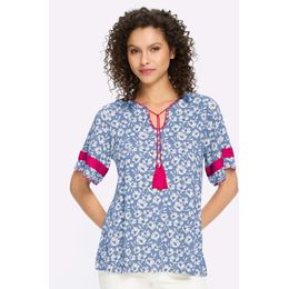 Heine Damen Kurzarmshirt "Druck-Shirt"himmelblau, ecru, bedruckt, Gr. 40, bedruckt, gebl&uuml;mt, gemustert, mehrfarbig, 95% Viskose, 5% Elasthan, Shirts