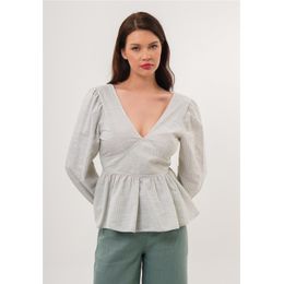 FRESHLIONS Damen Klassische Bluse "Brielle", beige, Gr. S, gestreift, 100% Baumwolle, Blusen, mit gestreiftem Design