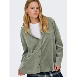 Langarmbluse Only "ONLMARIKE LIFE L/S CORD LOOSE SHIRT PNT", Damen, Gr. L, smokey olive, Web, Obermaterial: 88% Polyester, 10% Nylon, 2% Elasthan, unifarben, loose fit, Blusen