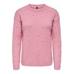 Rundhalspullover Only "ONLEMBLA LS O-NECK PEARL EX KNT", Damen, Gr. L, geranium pink detail:melange, Strick, Obermaterial: 67% Polyacryl, 33% Polyester, meliert, normal, Rundhals, B&uuml;ndchen, Pullover Rundhalspullover