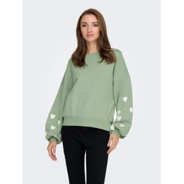 Only Damen Sweatshirt "ONLMACY L/S O-NECK BOX CC SWT"desert sage detail:with cd hearts, Gr. XL, bedruckt, Sweatware, Obermaterial: 60% Baumwolle, 40%