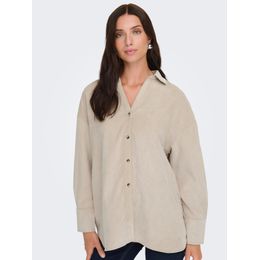 Only Damen Langarmbluse "ONLMARIKE LIFE L/S CORD LOOSE SHIRT PNT", beige, Gr. M, unifarben, Web, Obermaterial: 88% Polyester, 10% Nylon, 2% Elasthan,