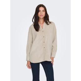 Langarmbluse Only "ONLMARIKE LIFE L/S CORD LOOSE SHIRT PNT", Damen, Gr. M, string, Web, Obermaterial: 88% Polyester, 10% Nylon, 2% Elasthan, unifarben, loose fit, Blusen