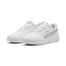 Sneaker Puma "Court Lally Metallic Whisper Sneakers Damen", Damen, Gr. 35,5, wei&szlig; gold, Obermaterial: Textil, Synthetik; Futter: Textil; Innensohle: Textil; Laufsohle: Gummi, Schuhe Sneaker