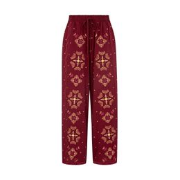 RAFFYA Damen Jerseyhose "Penny Wide Leg Embroidered Trouser Damen"lila, Gr. 44, 70% VISKOSE, 30% LEINEN, Hosen