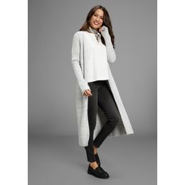 Strickjacke Laura Scott, Damen, Gr. 36/38, hellgrau m&eacute;lange, Strick, Obermaterial: 70% Polyacryl, 27% Polyester, 3% Elasthan, unifarben, figurumspielend kniebedeckend, tiefer V-Ausschnitt, Rippb&uuml;ndchen, Strickjacken Strickjacke