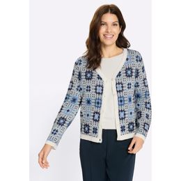 Classic Basics Damen Cardiganecru, jeansblau, gemustert, Gr. 56, gemustert, mehrfarbig, 100% Polyacryl, Strickjacken