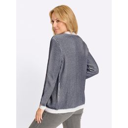 Classic Basics Damen Strickjackedunkelblau, ecru, gemustert, Gr. 46, gemustert, mehrfarbig, 100% Baumwolle, Strickjacken