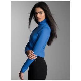 TRIGEMA Damen Rollkragenshirt "TRIGEMA Rollkragenshirt", blau, Basic, Gr. L, Feinstrick, 95% Baumwolle, 5% Elastan, Shirts
