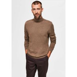 Selected Herren Rollkragenpullover "SLHBERG ROLL NECK NOOS", beige, Gr. L, unifarben, Strick, Obermaterial: 100% Baumwolle, Pullover