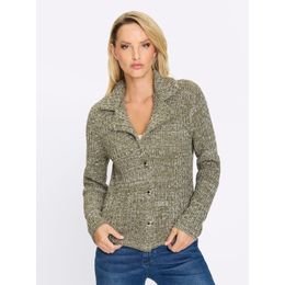 Heine Damen Strickjackekhaki, Gr. 42, unifarben, 57% Polyacryl, 40% Baumwolle, 3% metallisierte Fasern, Strickjacken